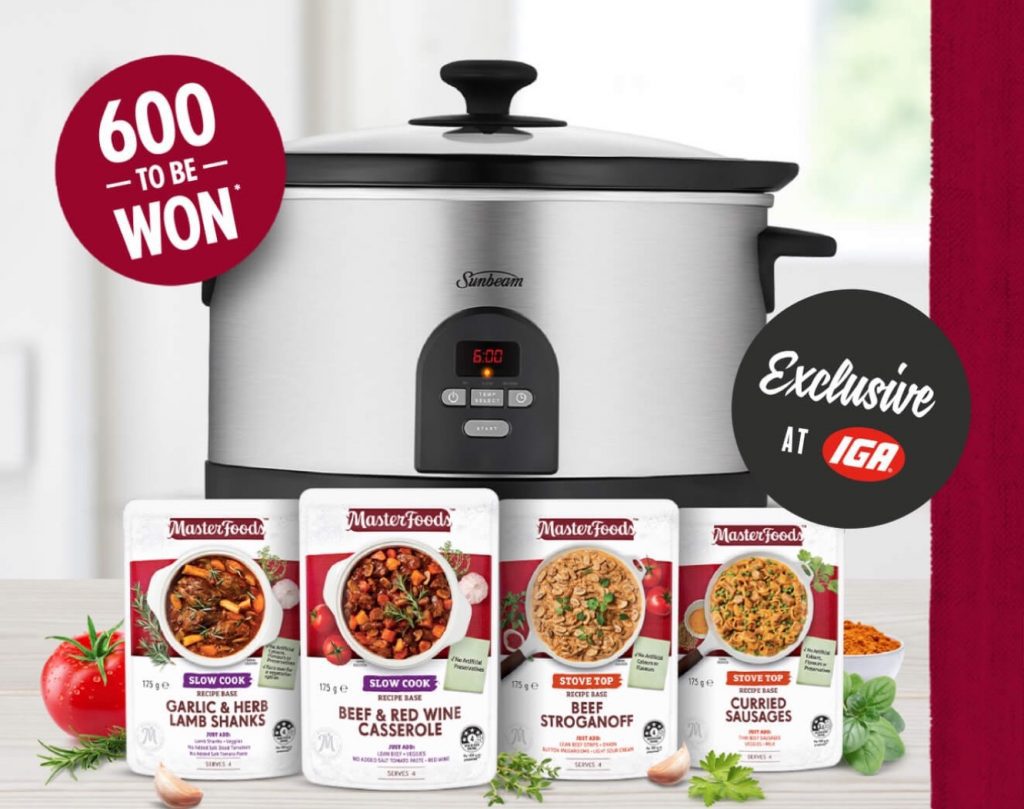 IGA MasterFoods Promotion: Win 1 of 600 Sunbeam Slow Cookers