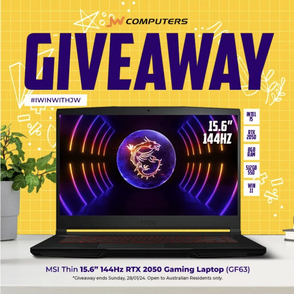 Win an MSI Thin 15.6" 144Hz RTX 2050 Gaming Laptop thanks to JW Computers