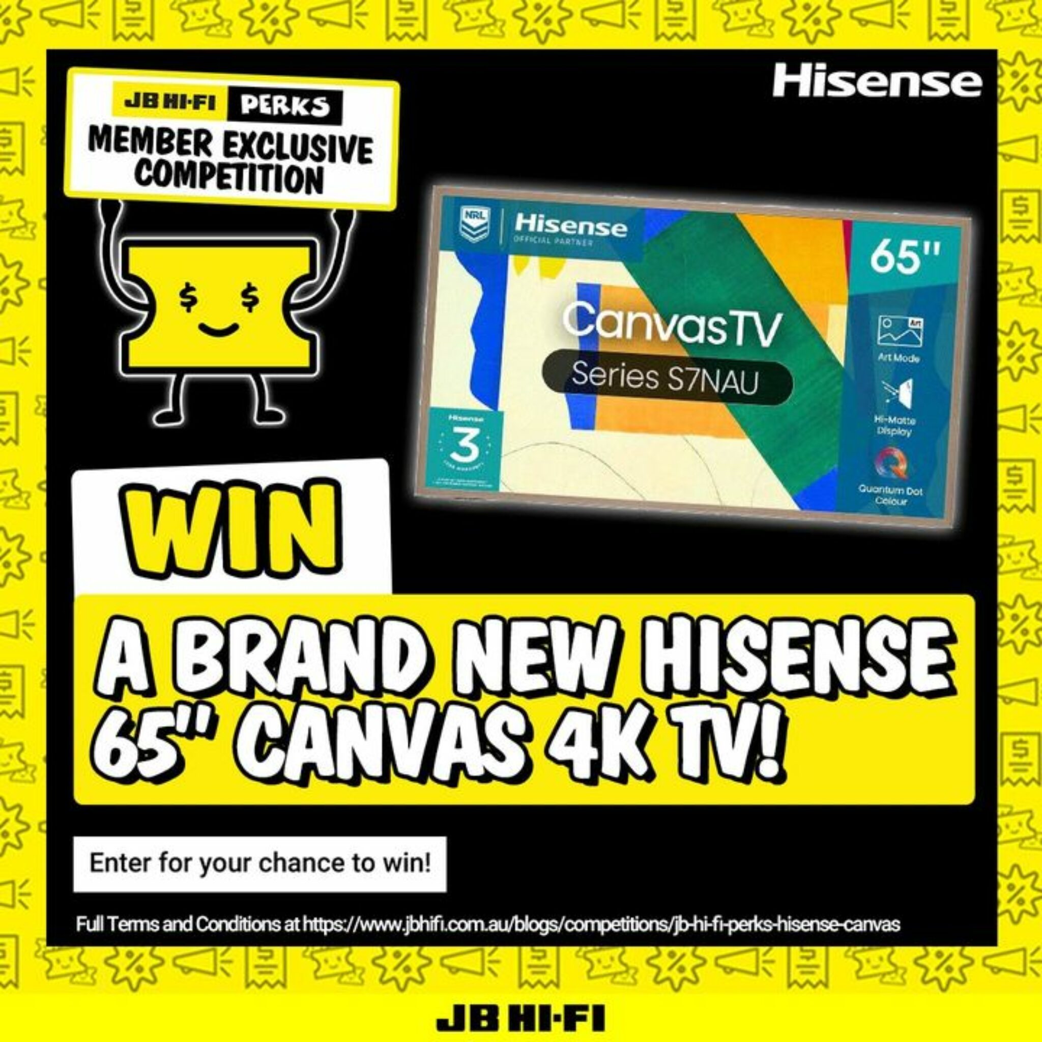JB Hi-Fi Perks: Win a Hisense 65" Canvas 4K TV worth $2,295